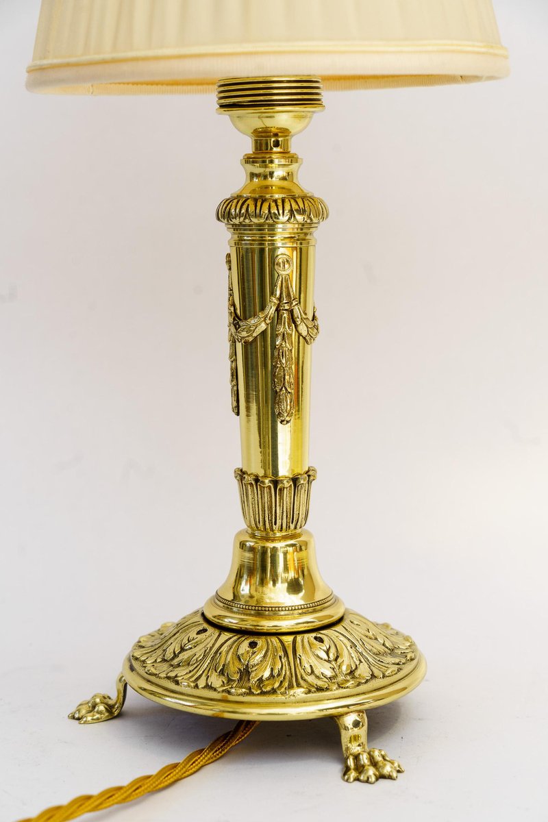Historistic Table Lamp with Fabric Shade, Vienna, 1890s for sale at Pamono