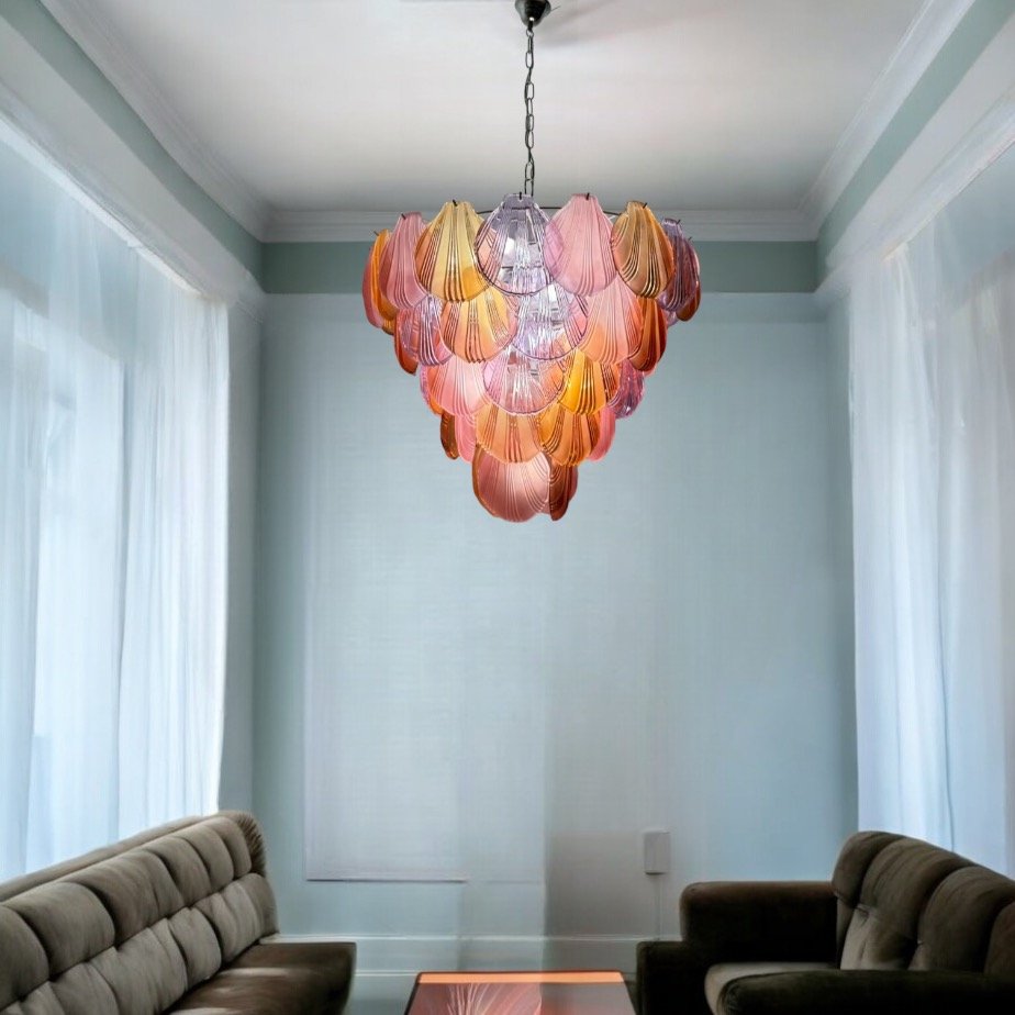 Large Multicolored Glass Shell Chandelier, 1980s for sale at Pamono