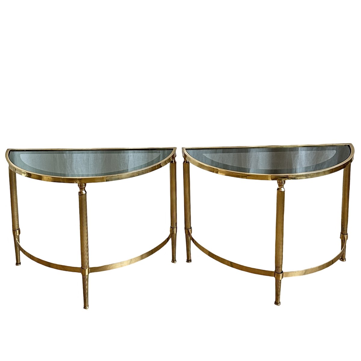 Mid-Century Semicircular Brass and Smoked Glass Side Tables, 1970s, Set ...