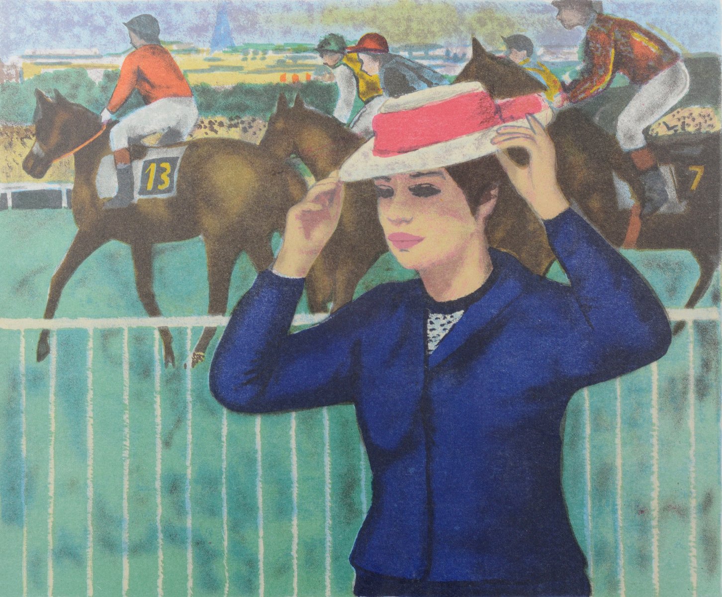 Francois Gall, Horse Races at Auteuil: Lady with Hat, 1950s, Lithograph ...