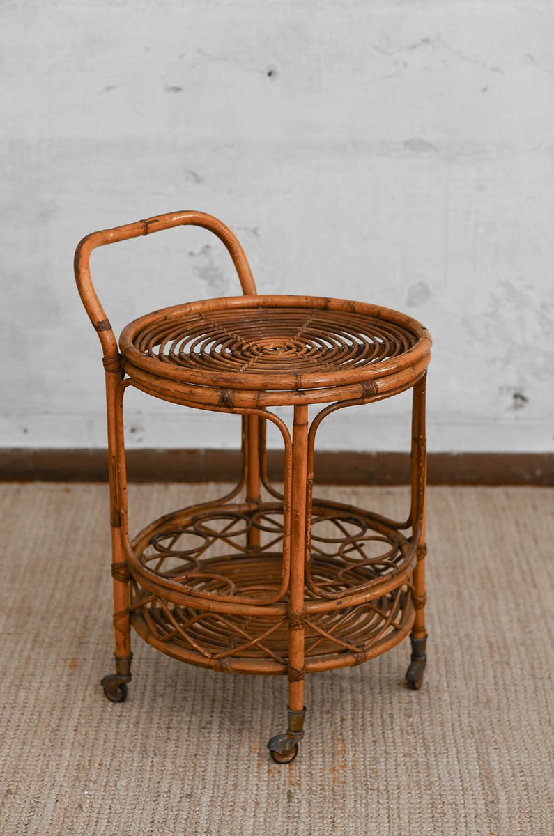 Bamboo Cane Cart and Circular Side Table, 1960s, Set of 2 for sale at ...