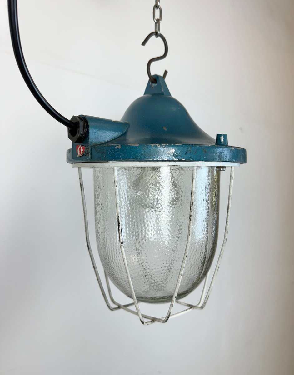 Industrial Blue Bunker Cage Light from Polam Gdansk, 1970s for sale at ...
