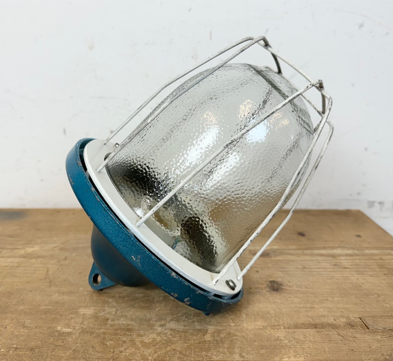 Industrial Blue Bunker Cage Light from Polam Gdansk, 1970s for sale at ...