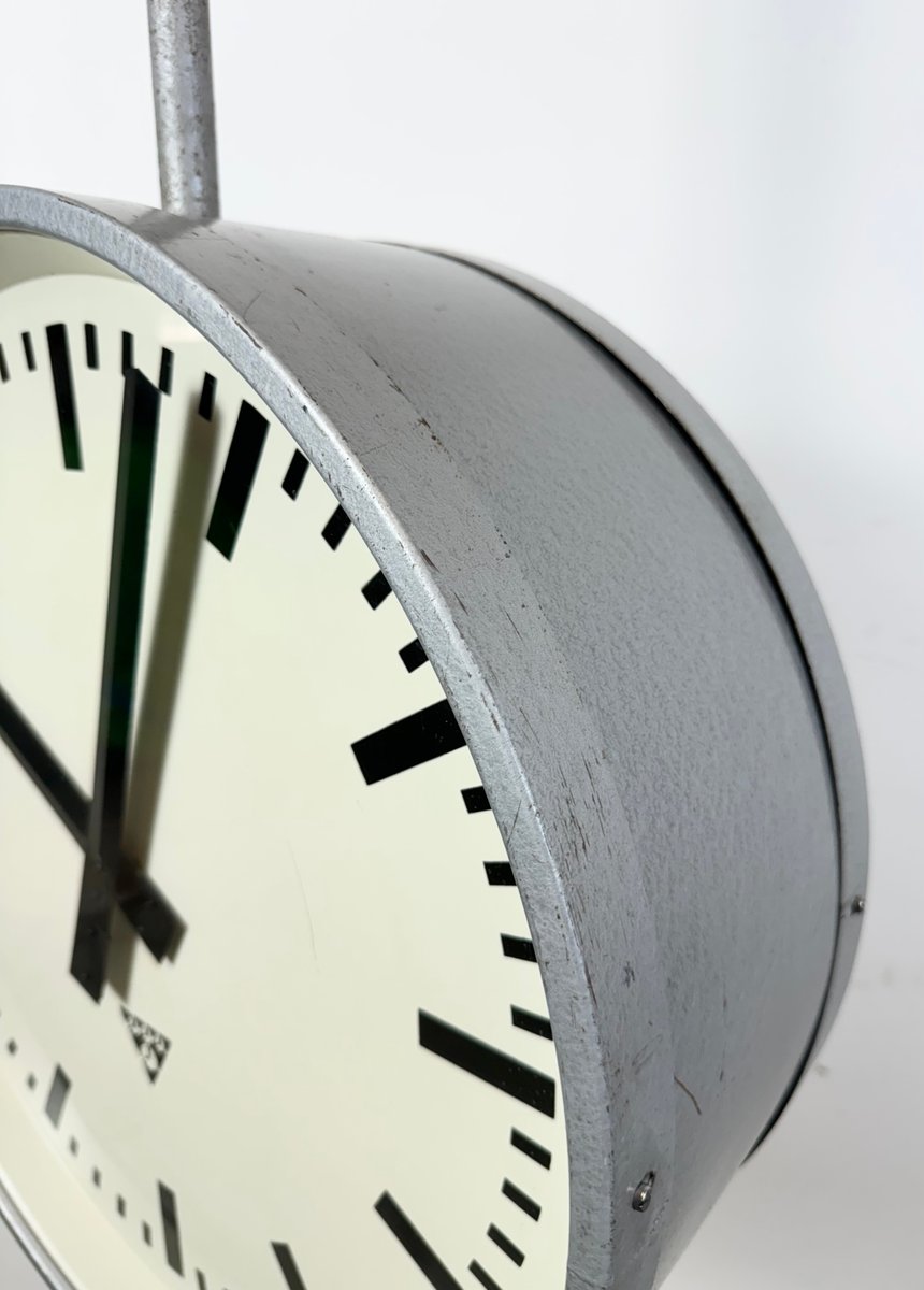 Huge Industrial Double Sided Railway Clock from Pragotron, 1960s for ...