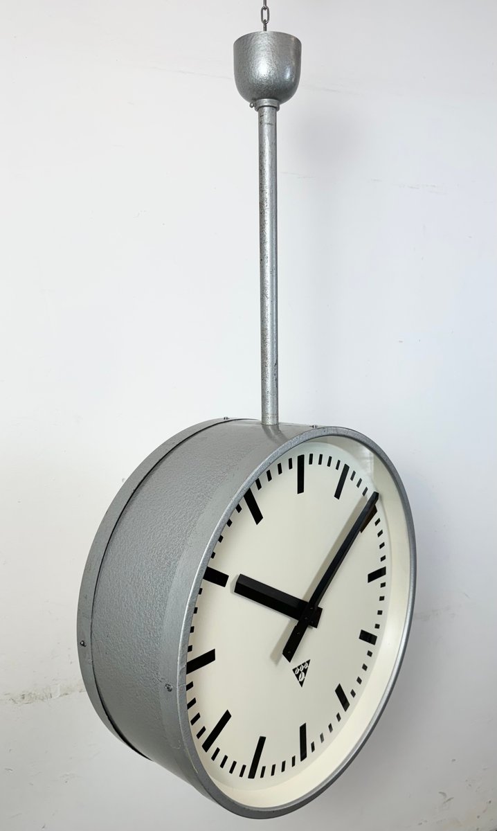 Huge Industrial Double Sided Railway Clock from Pragotron, 1960s for ...