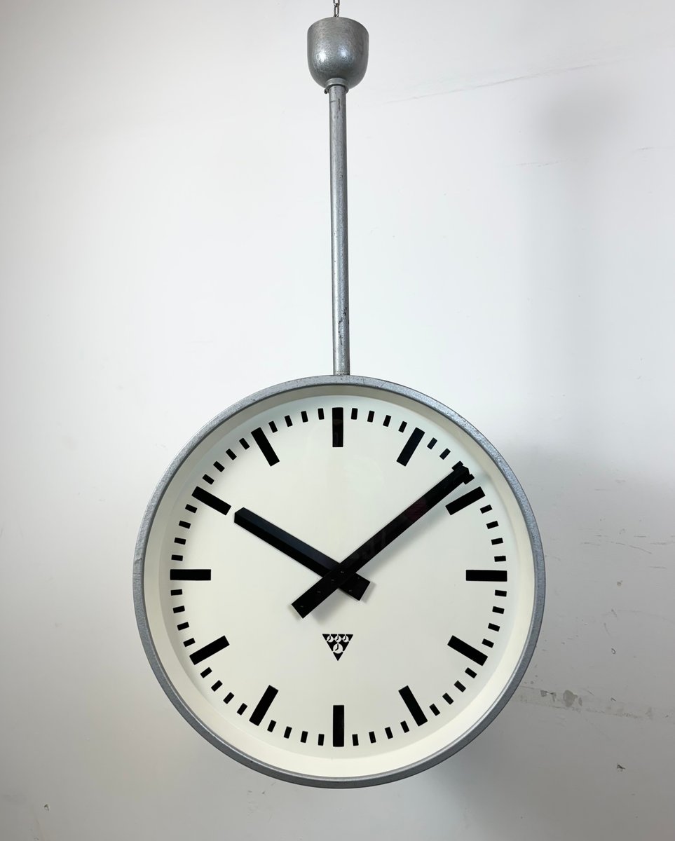 Huge Industrial Double Sided Railway Clock from Pragotron, 1960s for ...