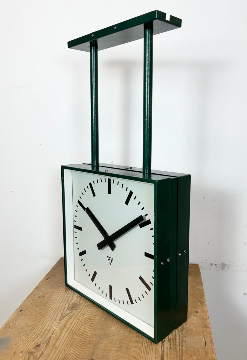 Large Industrial Square Double Sided Factory Ceiling Clock from ...