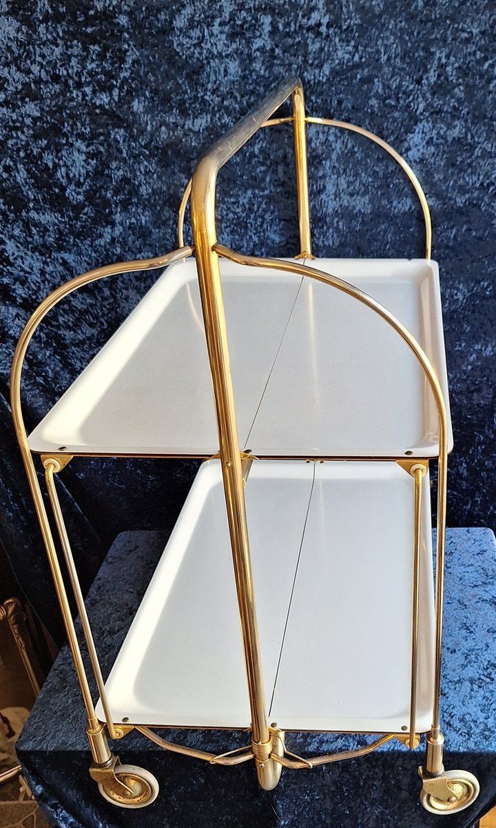 Vintage German Folding Serving Trolley in Brass-Plated Metal, 1970s for ...