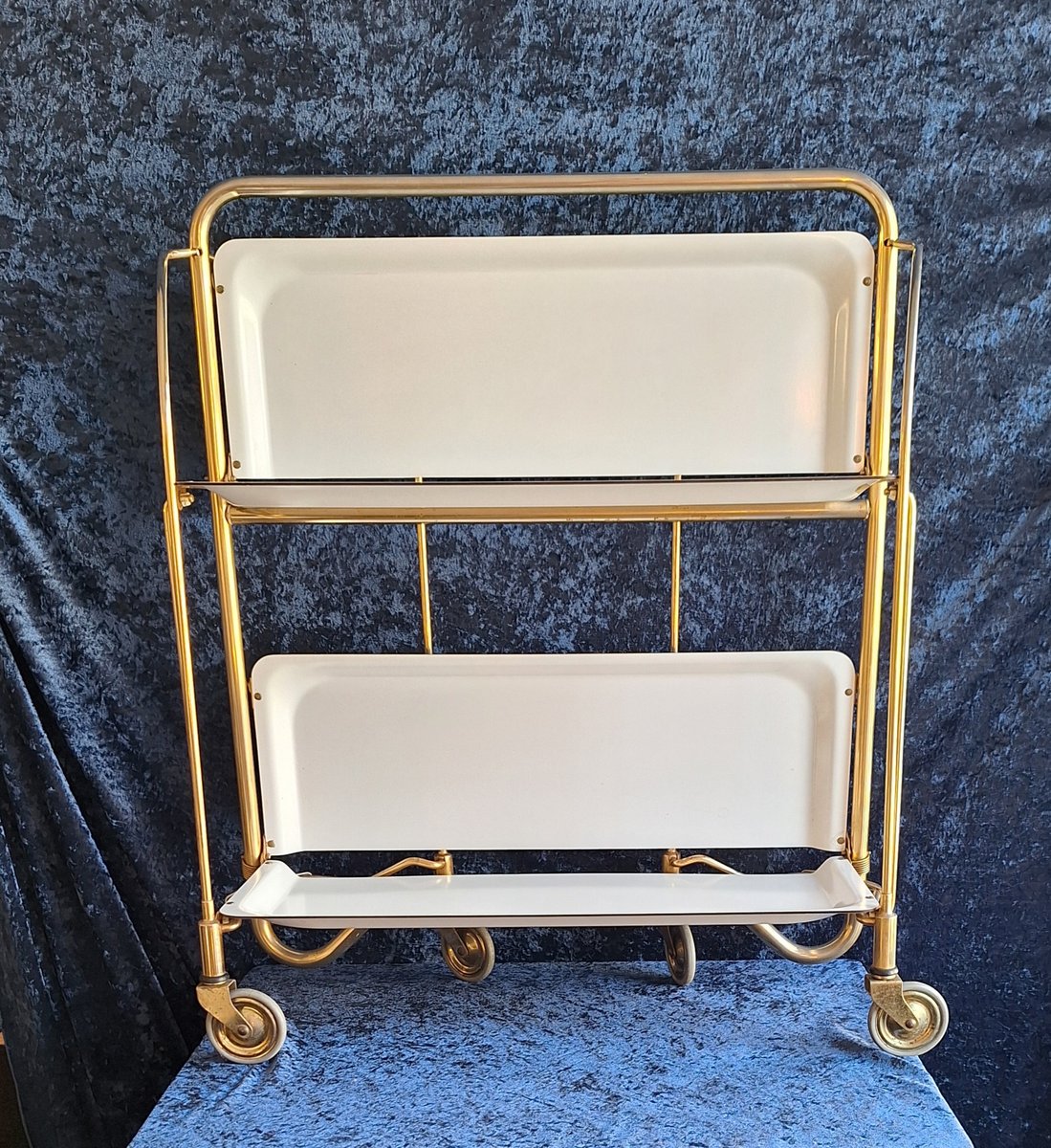 Vintage German Folding Serving Trolley in Brass-Plated Metal, 1970s for ...