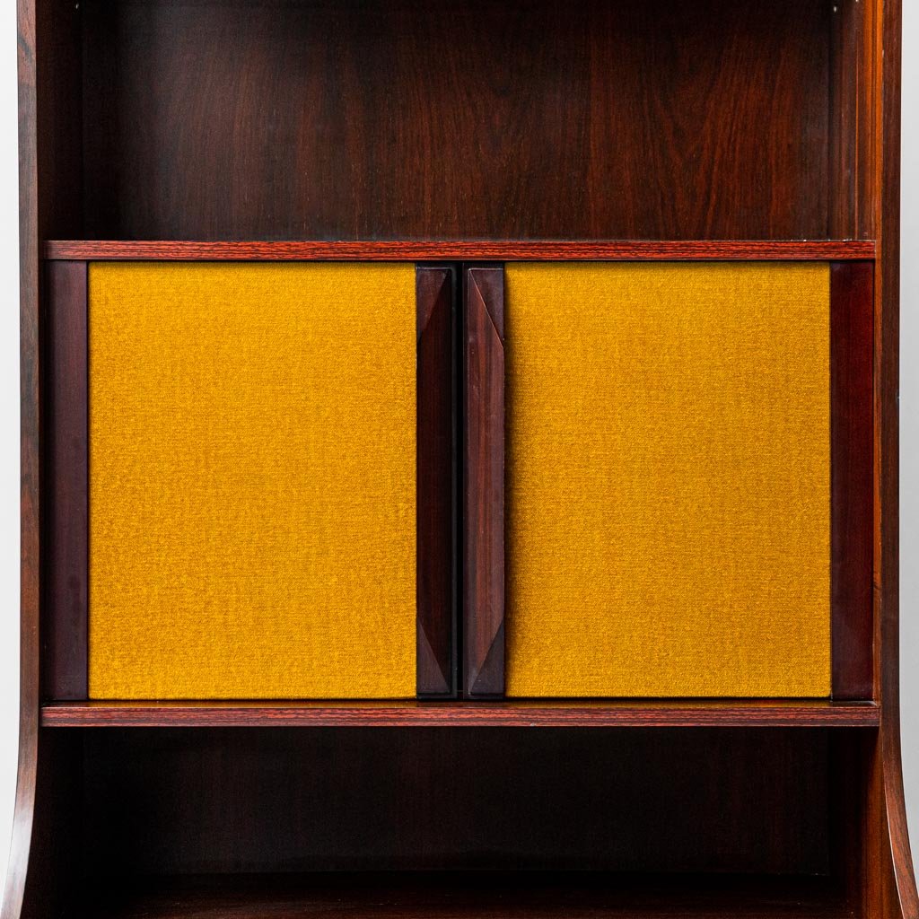 Wooden and Fabric Bookcase Cabinet, 1960s for sale at Pamono