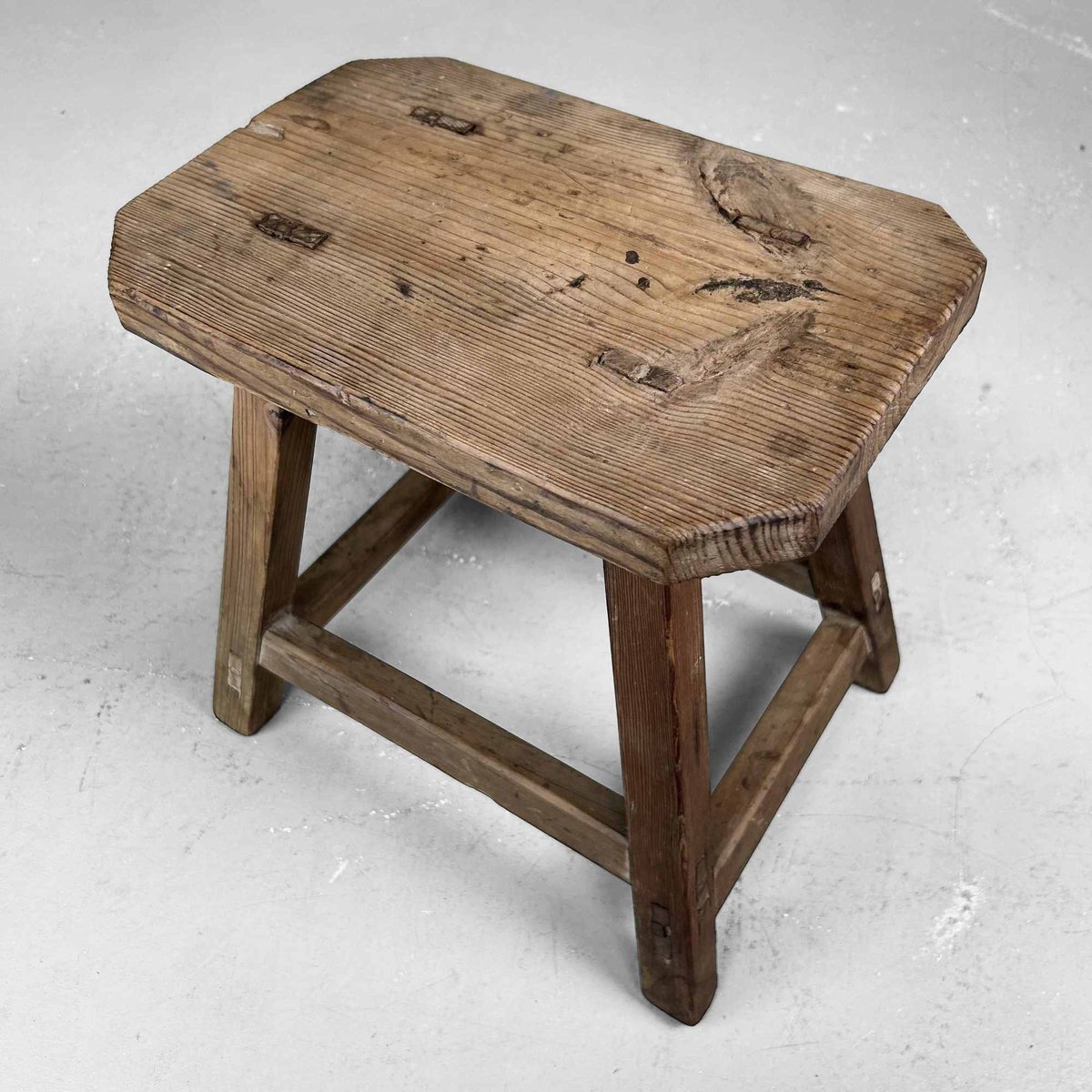 Vintage Minimalist Wooden Stool, Japan, 1920s for sale at Pamono