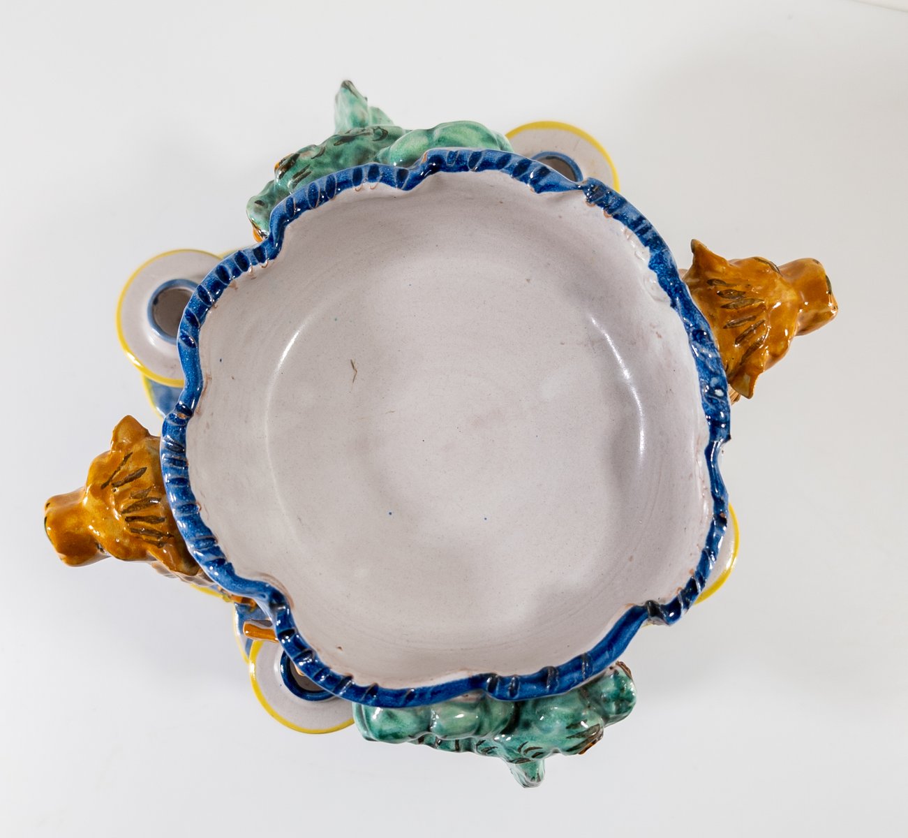 Mid-Century Italian Faience Majolica Centerpiece with Lions and Dragons ...