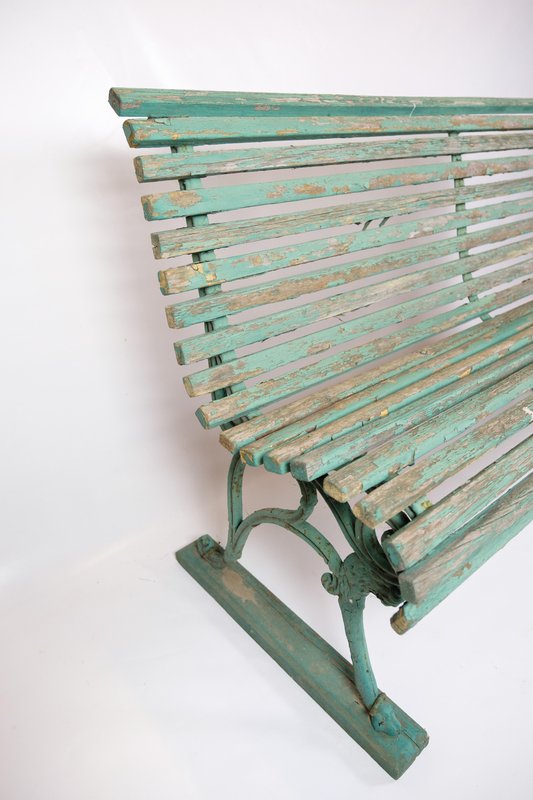 French Park Bench Painted in Greenish Color, 1930s for sale at Pamono