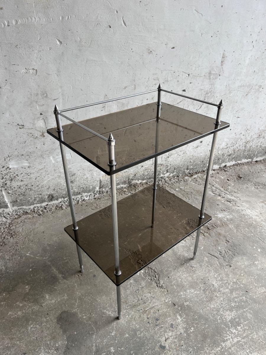 Brass & Silver Smoked Glass Side Table for sale at Pamono