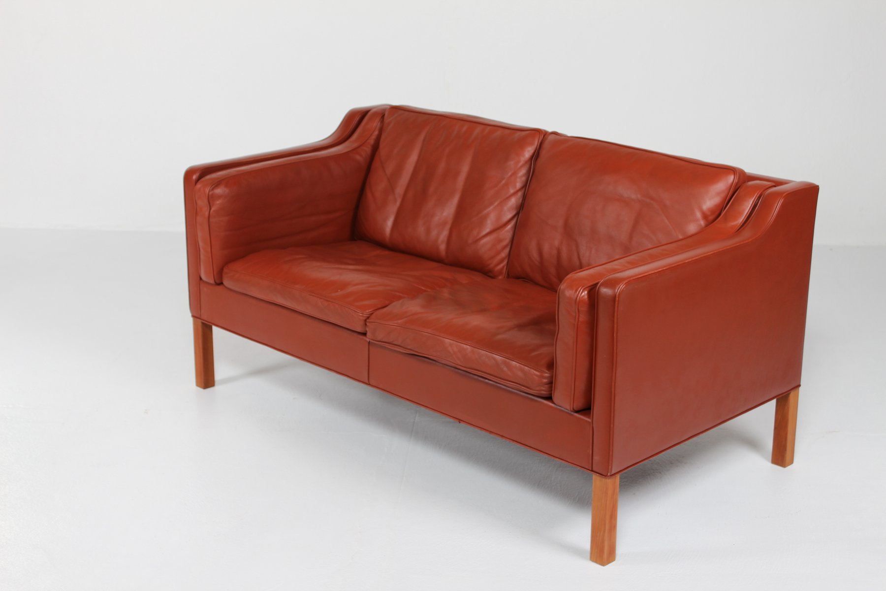 2-Seater Sofa Model No. 2212 in Cognac Colored Leather on Legs of ...