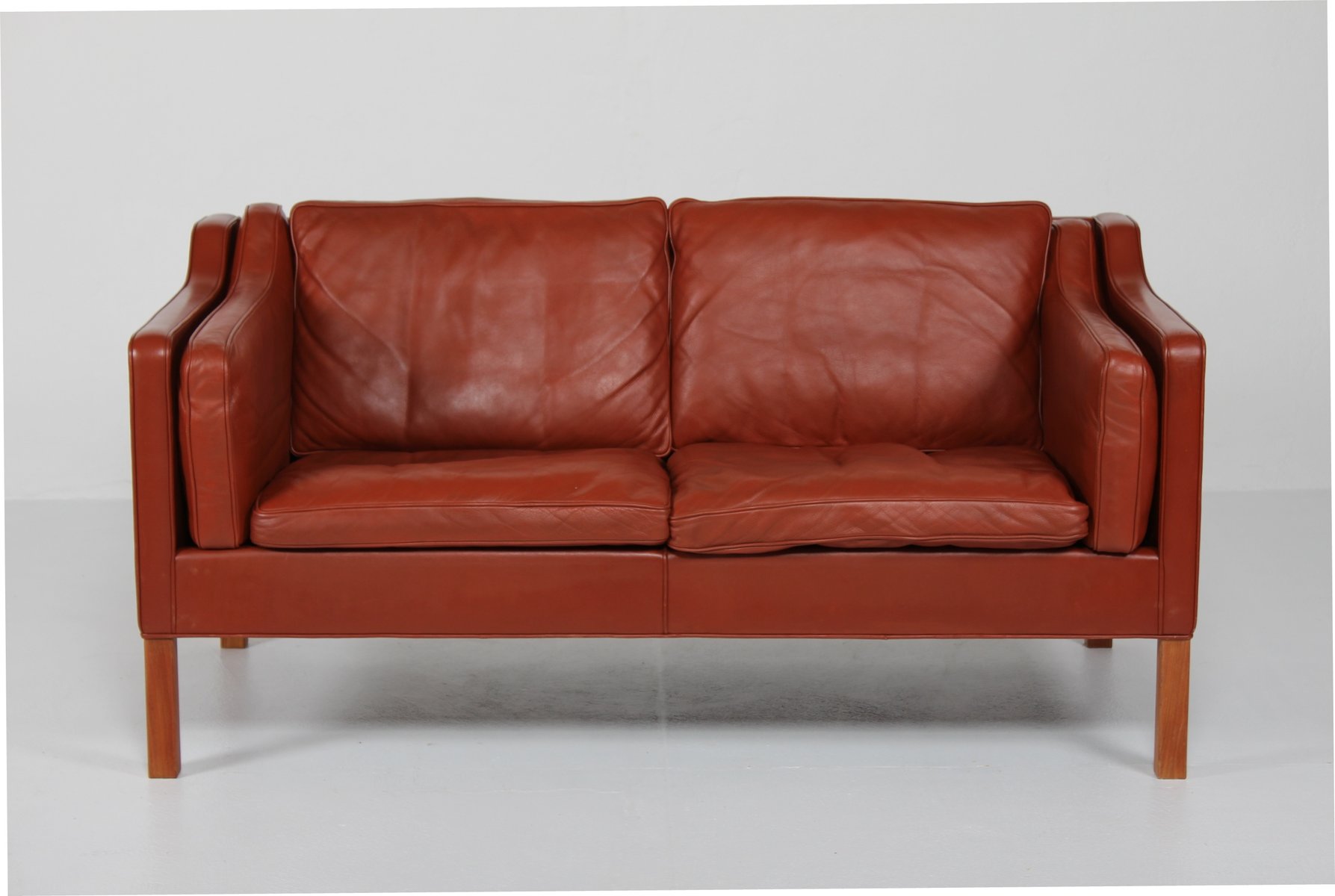 2-Seater Sofa Model No. 2212 in Cognac Colored Leather on Legs of ...