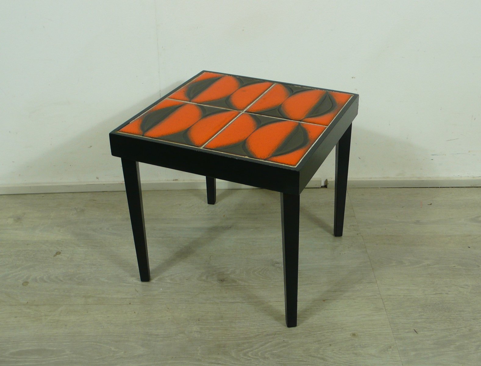 Small Mid-Century German Square-Shaped Side Table in Black with Orange ...