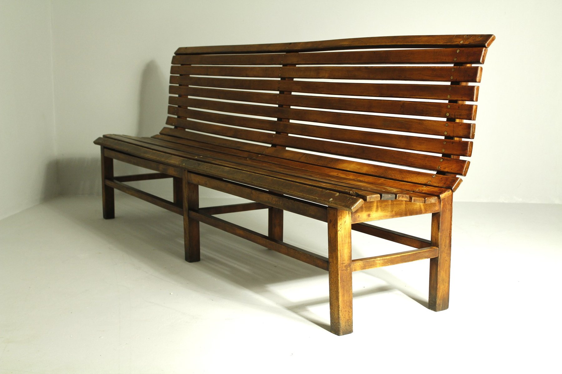 Long Indoor Railway Station Bench in Beech, 1930 for sale at Pamono