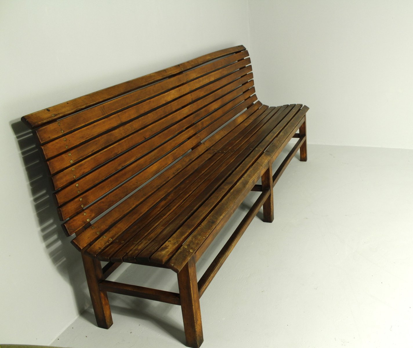 Long Indoor Railway Station Bench in Beech, 1930 for sale at Pamono