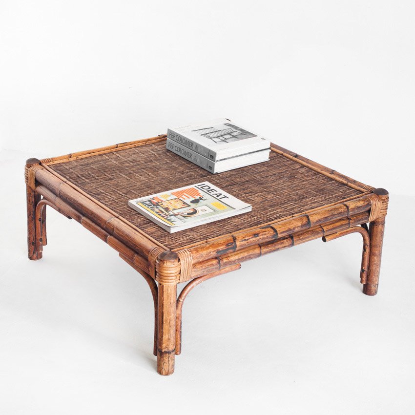 Vintage French Cane Coffee Table, 1970s for sale at Pamono