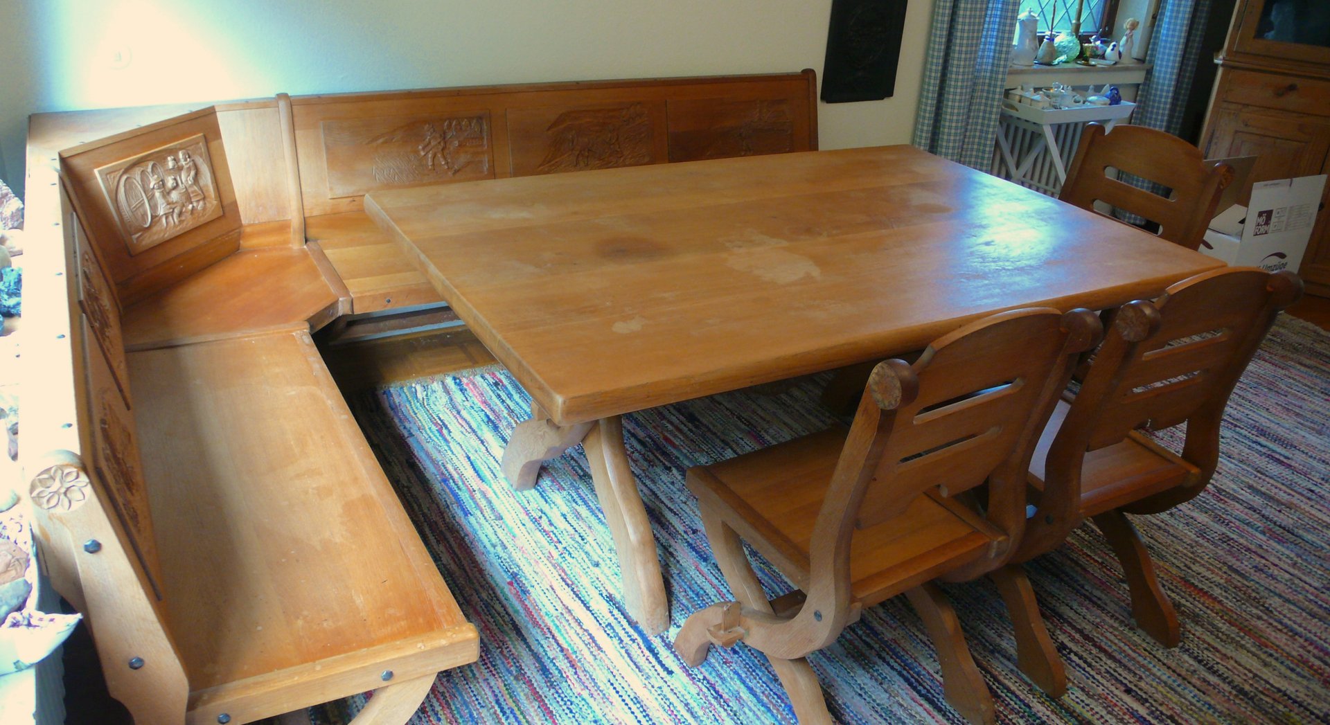 Large Country German Oak Table, Corner Bench & Chairs, 1970s, Set of 5 ...