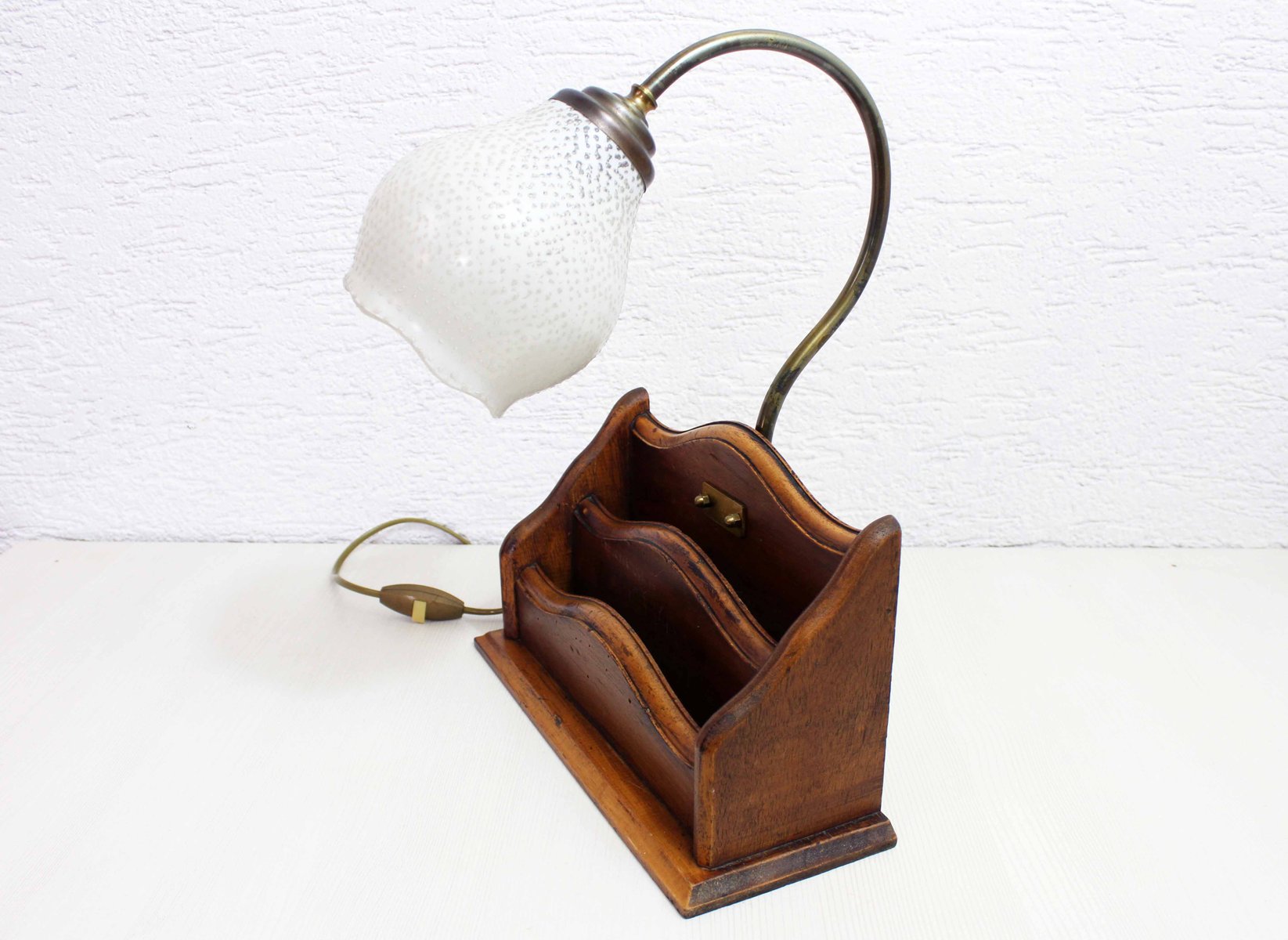 Vintage Letter Holder with Desk Lamp, 1950s for sale at Pamono