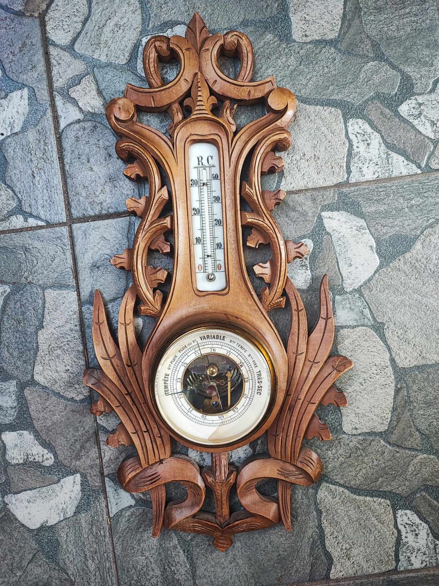 Wooden Barometer & Thermometer, 1920s for sale at Pamono
