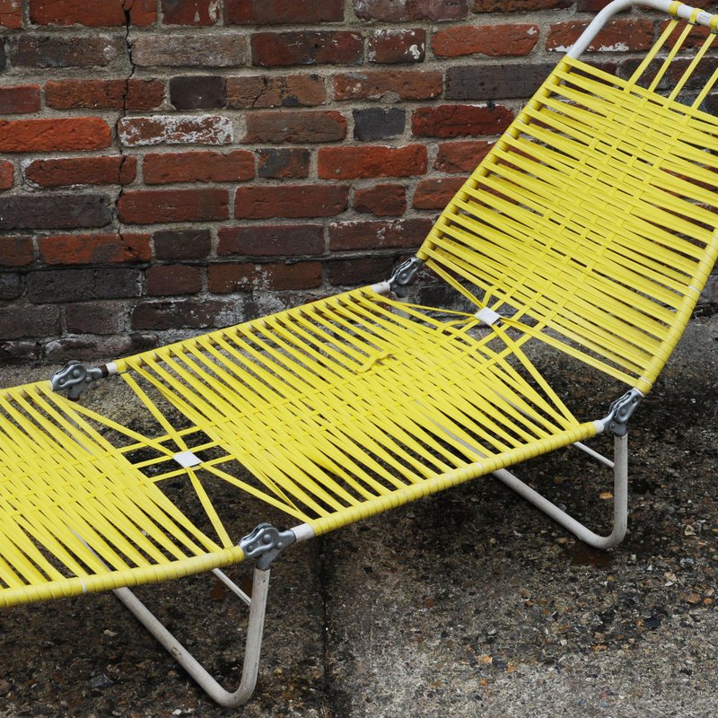 Vintage Yellow Woven Foldable Sun Bed, 1970s for sale at Pamono