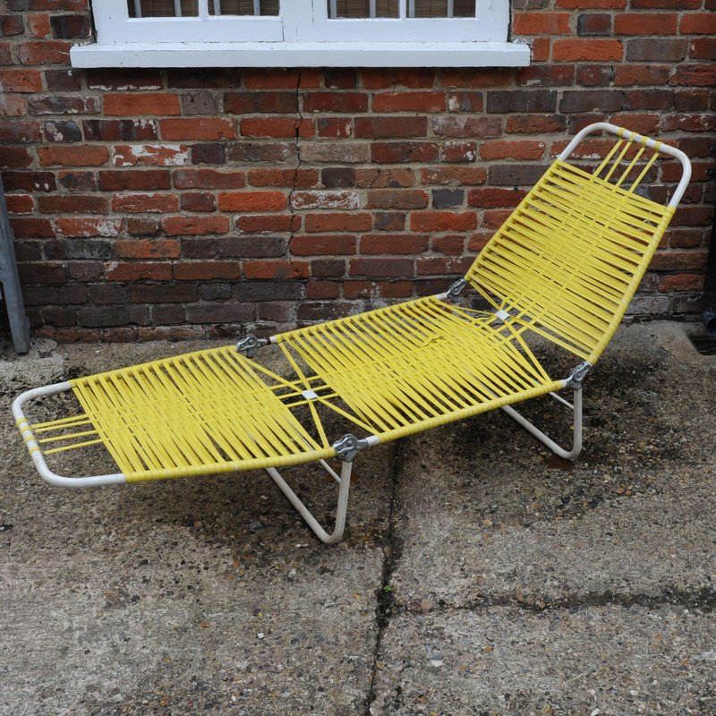 Vintage Yellow Woven Foldable Sun Bed, 1970s for sale at Pamono