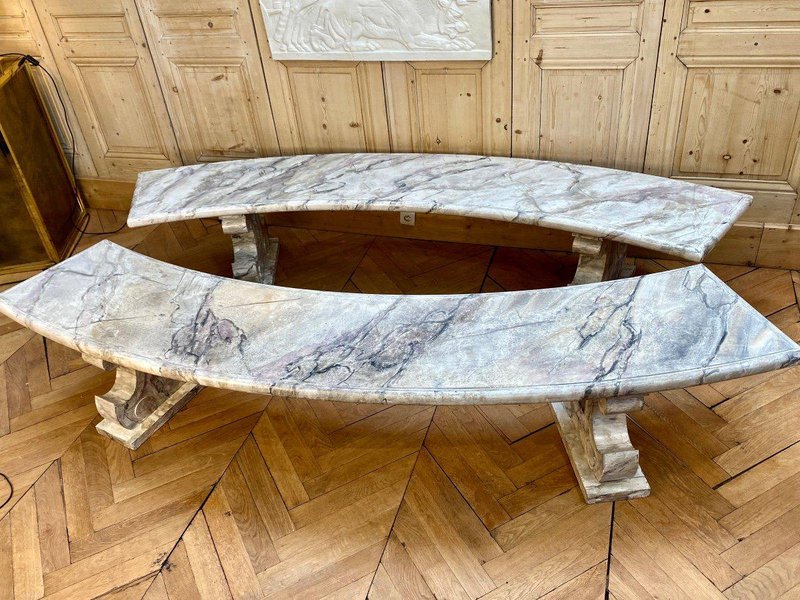 Curved Benches in Imitation Marble Wood, Set of 2 for sale at Pamono