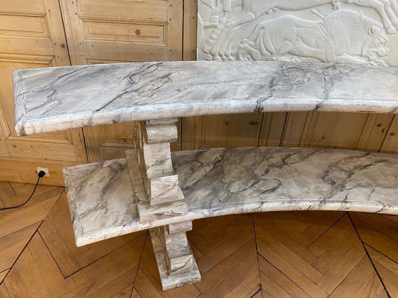Curved Benches in Imitation Marble Wood, Set of 2 for sale at Pamono