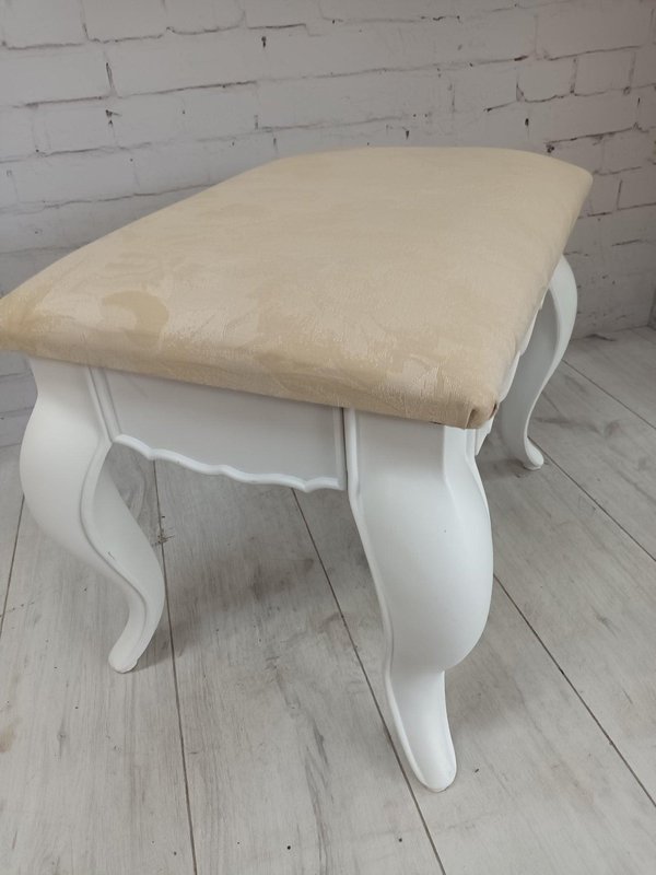 Vintage Rococo French Dressing Table Stool in Cream Fabric & White Wood ...