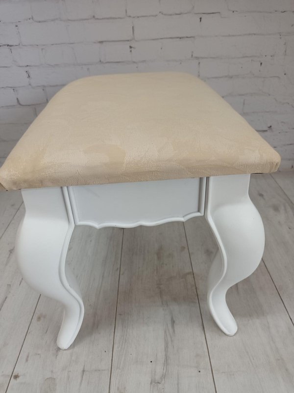 Vintage Rococo French Dressing Table Stool in Cream Fabric & White Wood ...