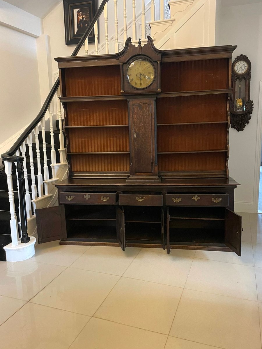 Large 18th Century George III Oak Dresser with Rack and Longcase Clock ...