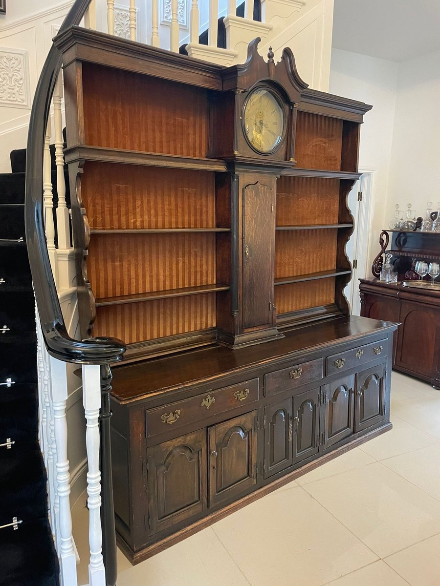 Large 18th Century George III Oak Dresser with Rack and Longcase Clock ...