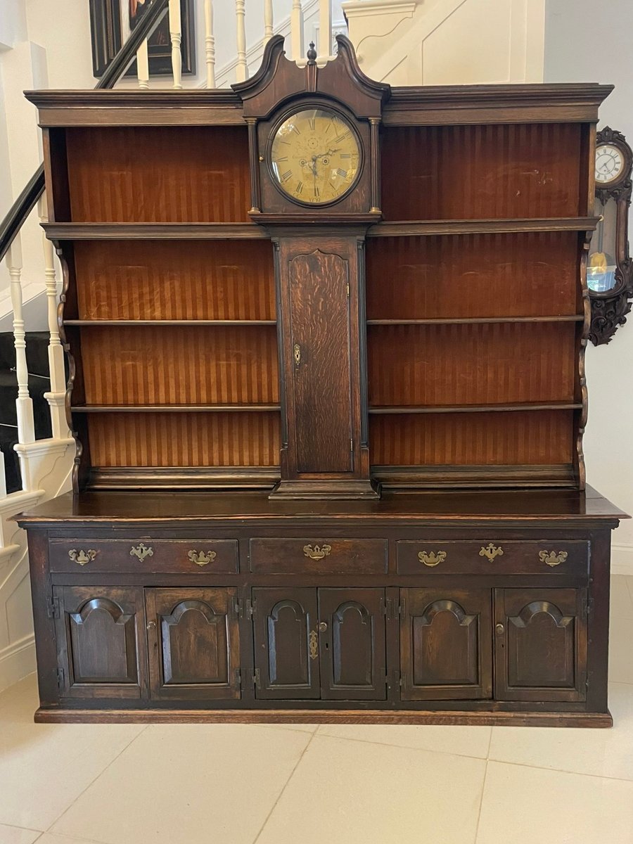 Large 18th Century George III Oak Dresser with Rack and Longcase Clock ...