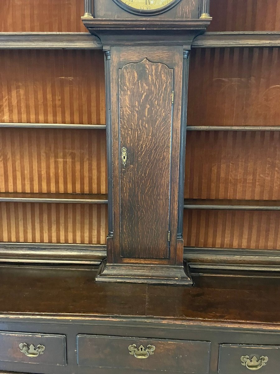 Large 18th Century George III Oak Dresser with Rack and Longcase Clock ...