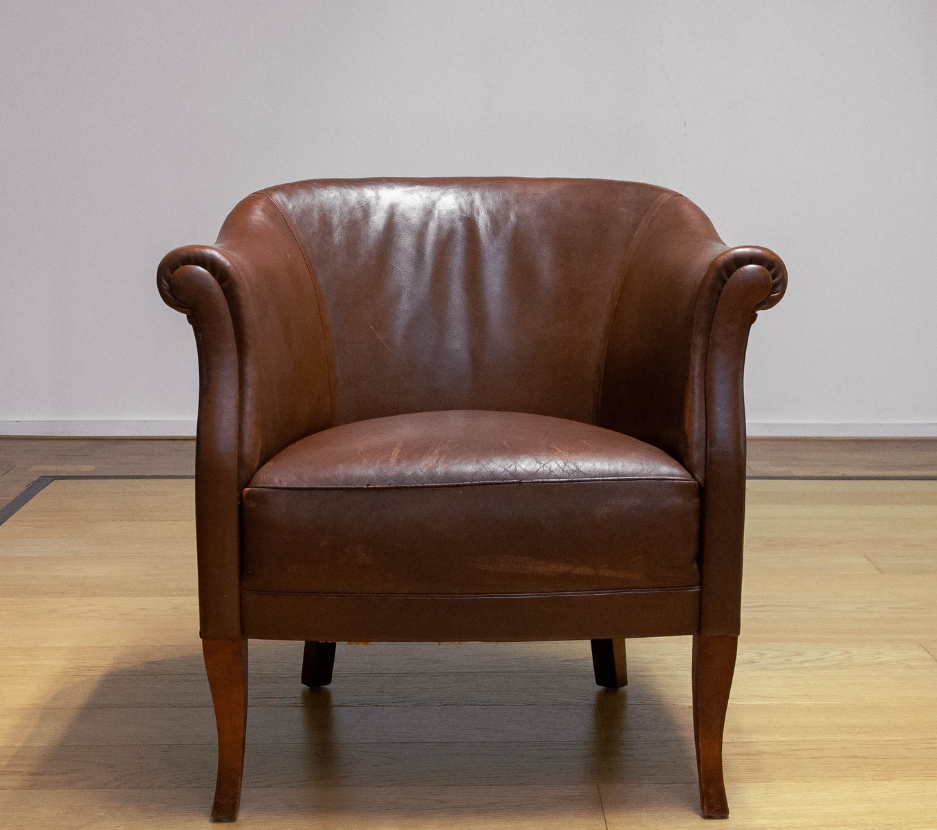 Antique Swedish Leather Lounge Chair, 1890s for sale at Pamono