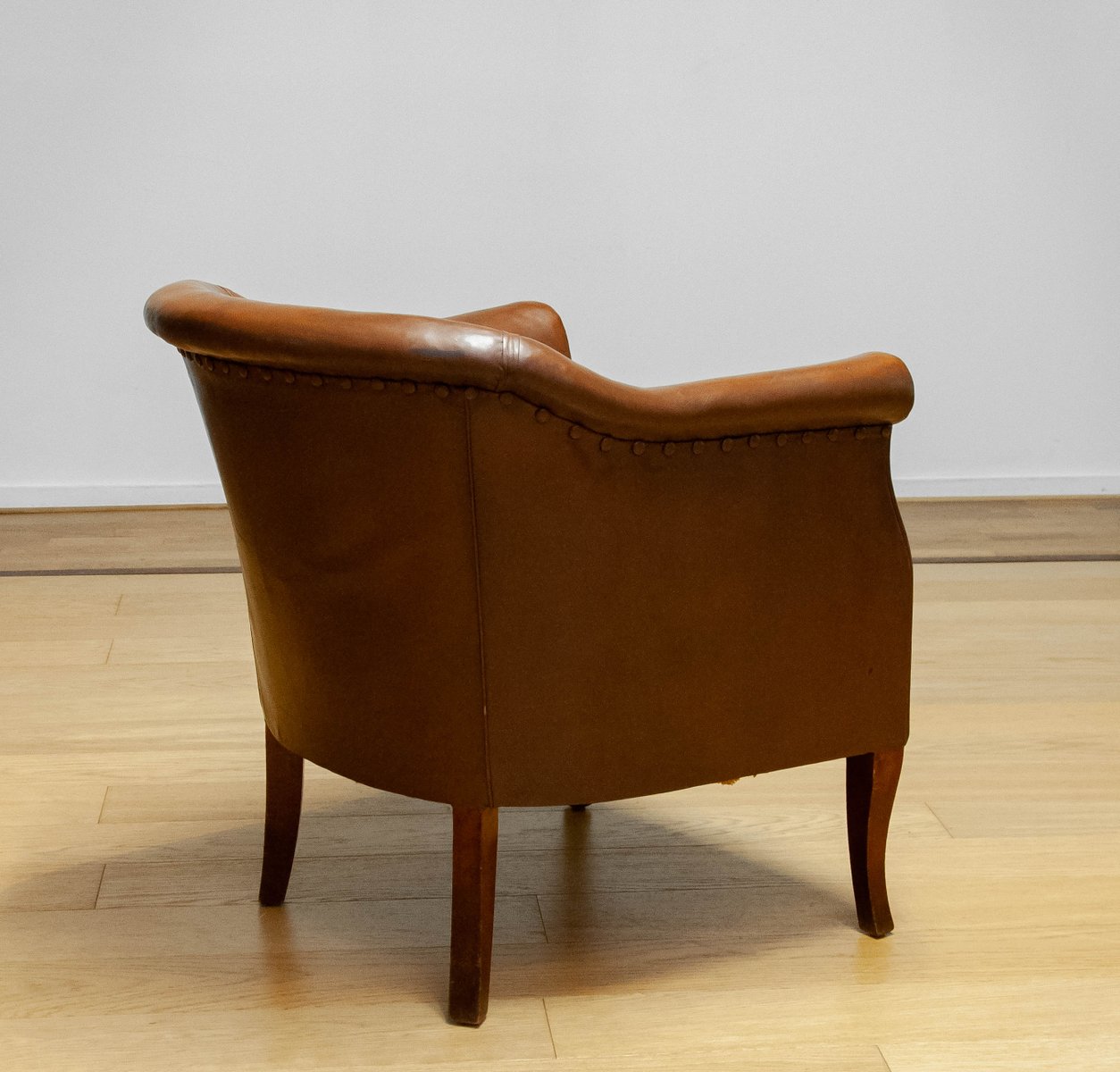 Antique Swedish Leather Lounge Chair, 1890s for sale at Pamono