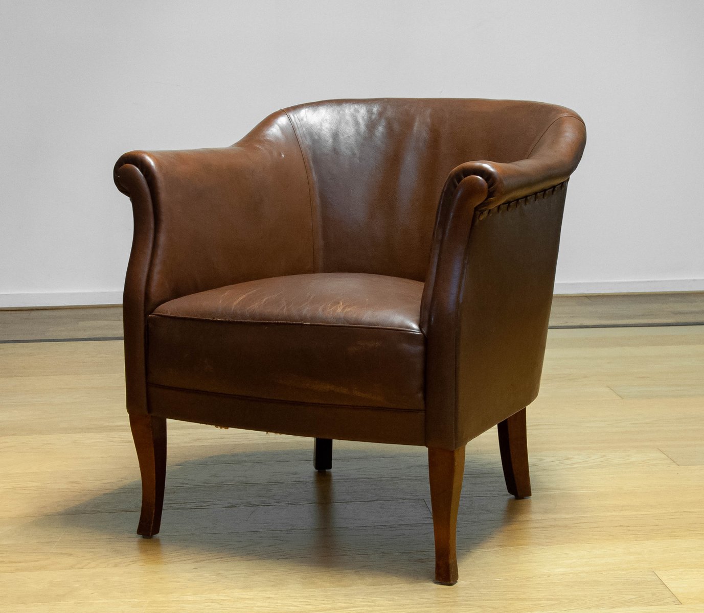 Antique Swedish Leather Lounge Chair, 1890s for sale at Pamono