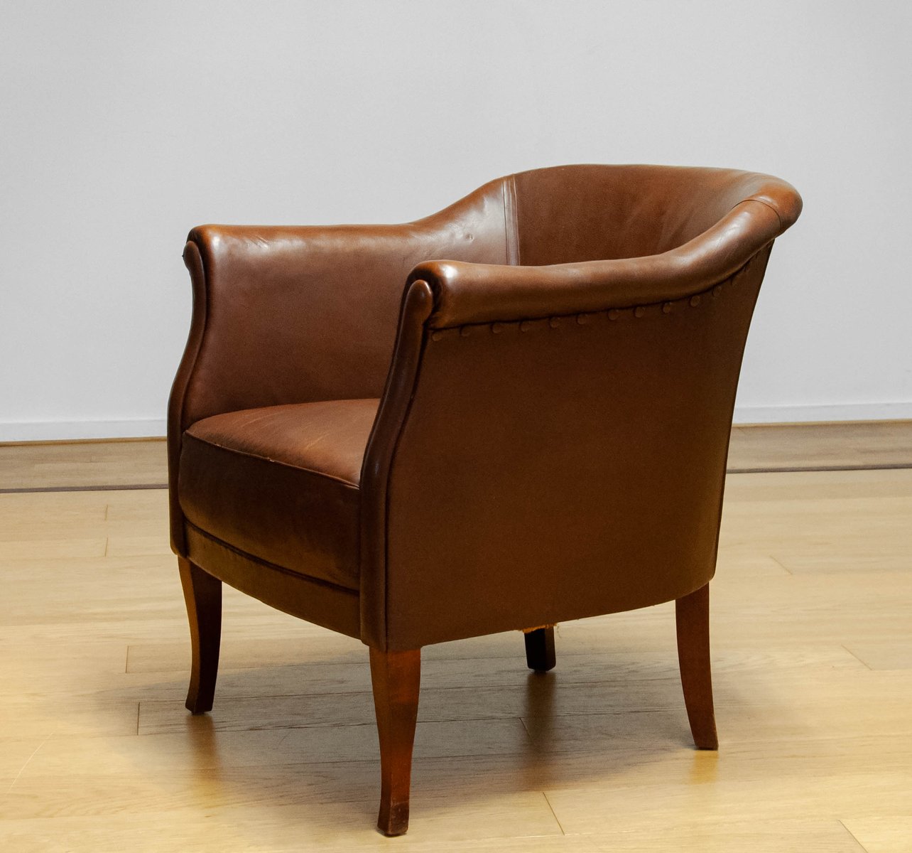 Antique Swedish Leather Lounge Chair, 1890s for sale at Pamono