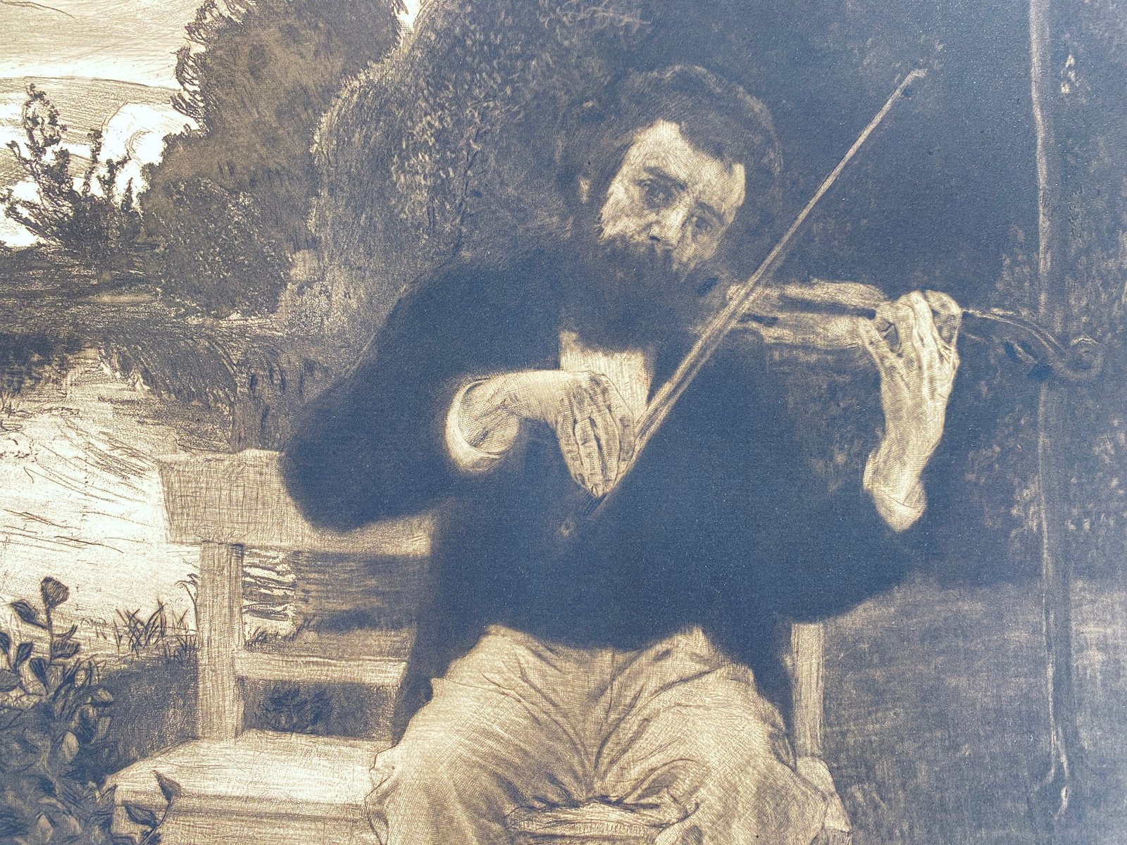 Bernhard Pankok, Art Nouveau Violin Player, 1896, Etching for sale at ...