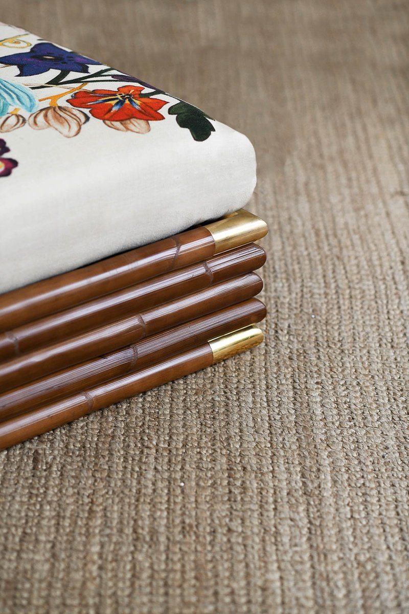 Großer Puff aus Rattan mit dunklem Finish bei Pamono kaufen