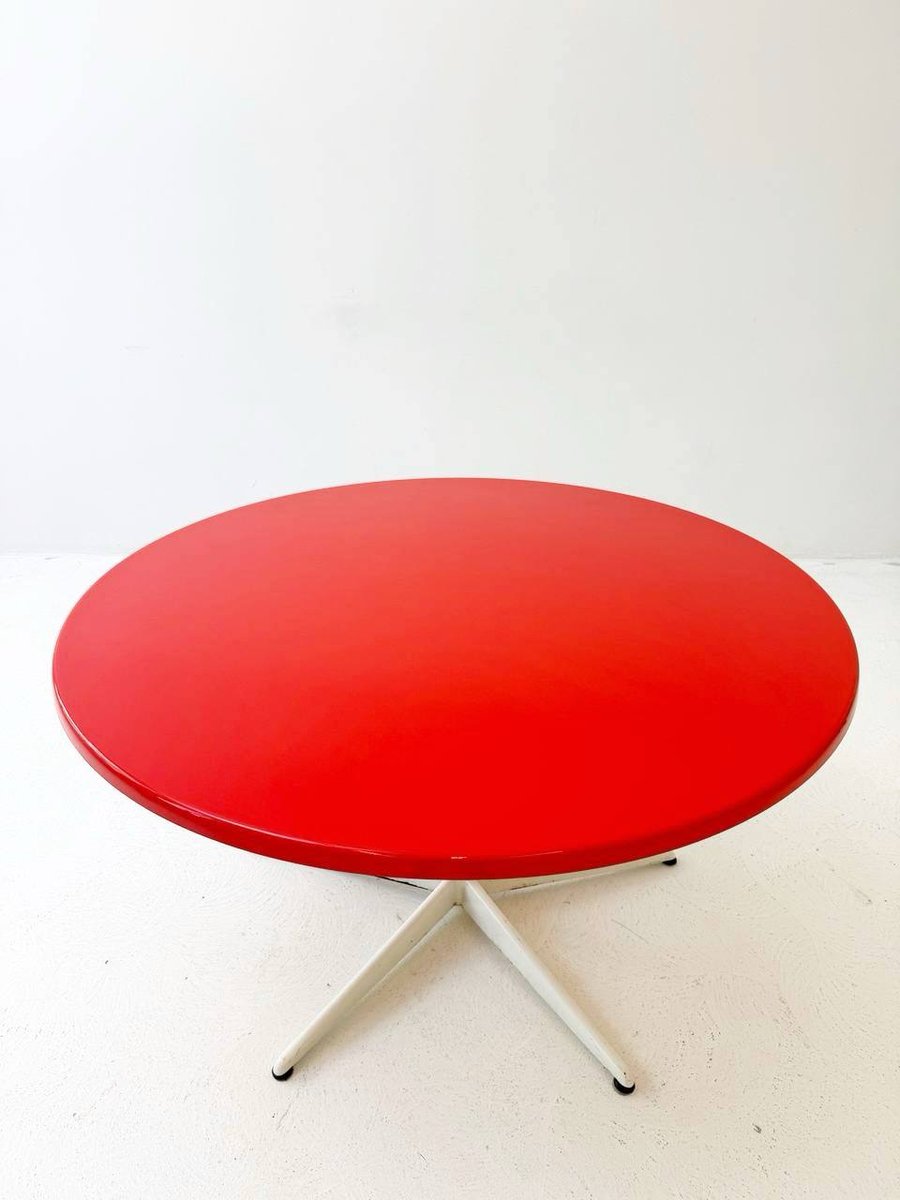 Fire-Red Werzalit Round Foldable Table for sale at Pamono