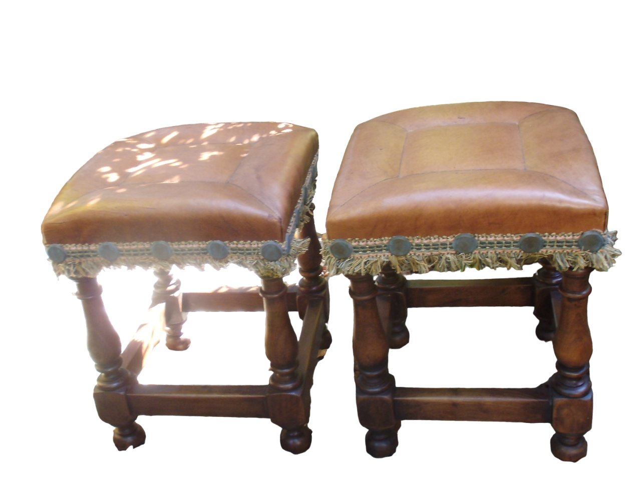 Set of Antique Ottomans in Leather, 1890s for sale at Pamono