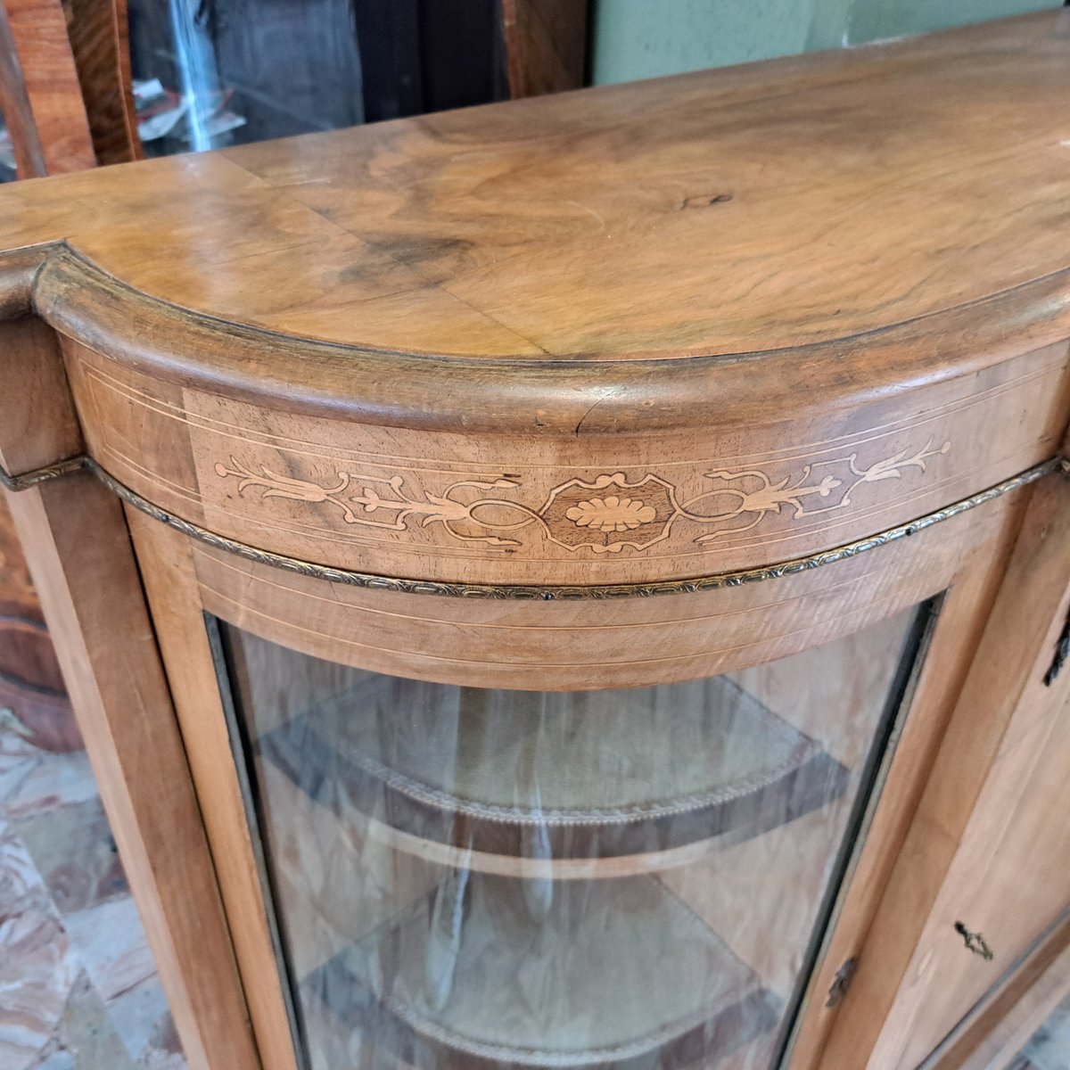 French Inlaid Glass Cabinet Sideboard, 1890s for sale at Pamono