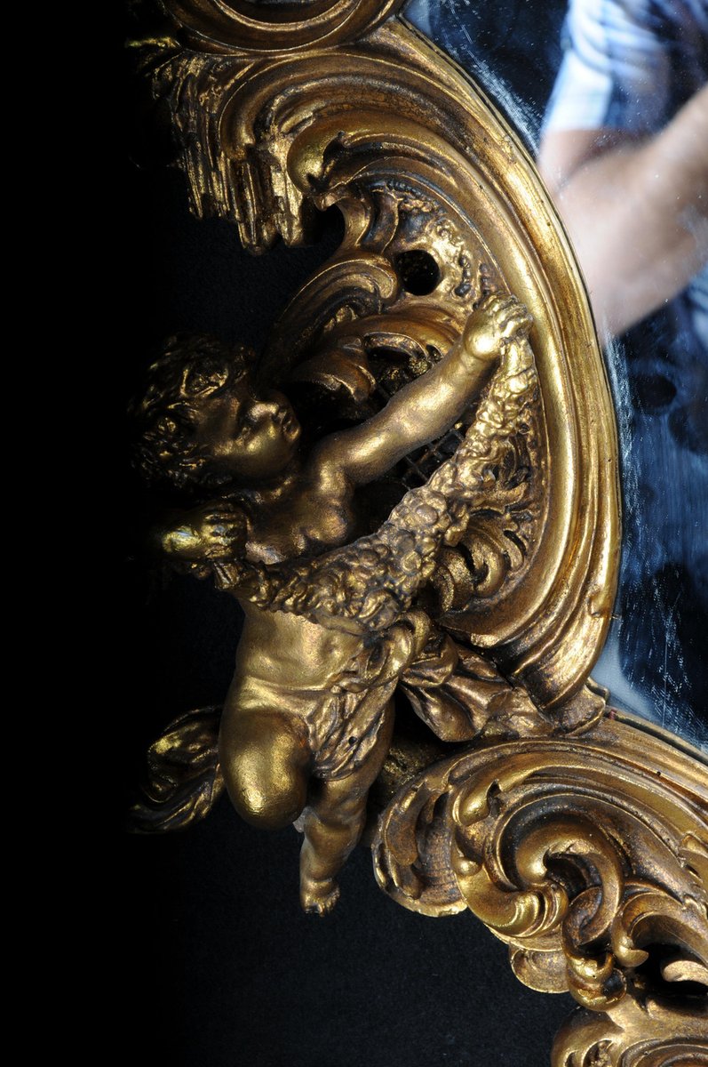 Rococo / Baroque Decorative Wall Mirror with Putti for sale at Pamono