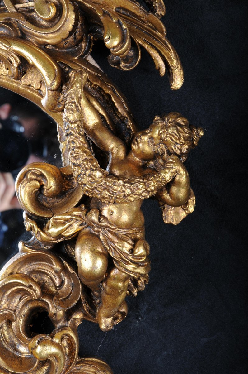 Rococo / Baroque Decorative Wall Mirror with Putti for sale at Pamono