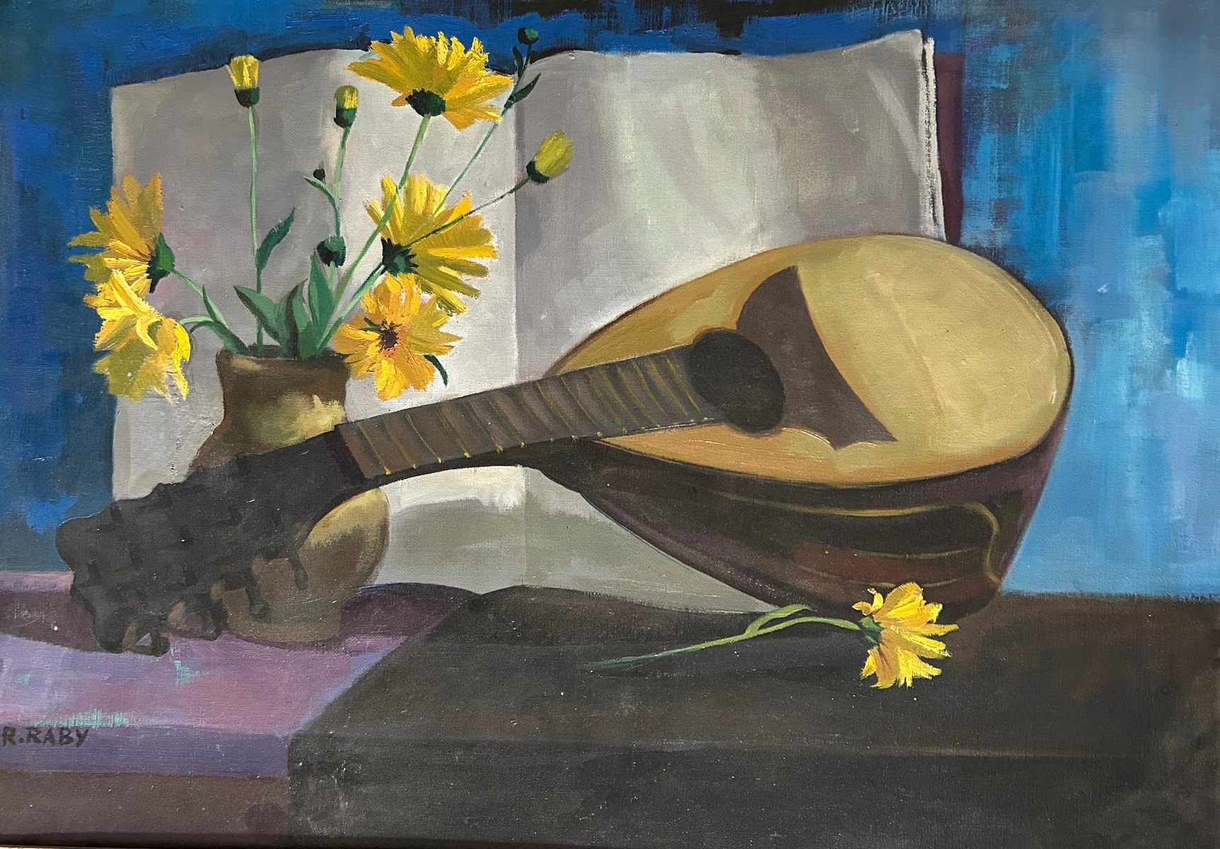 Still Life of Mandolin, Oil on Cardboard, 1940s, Framed for sale at Pamono