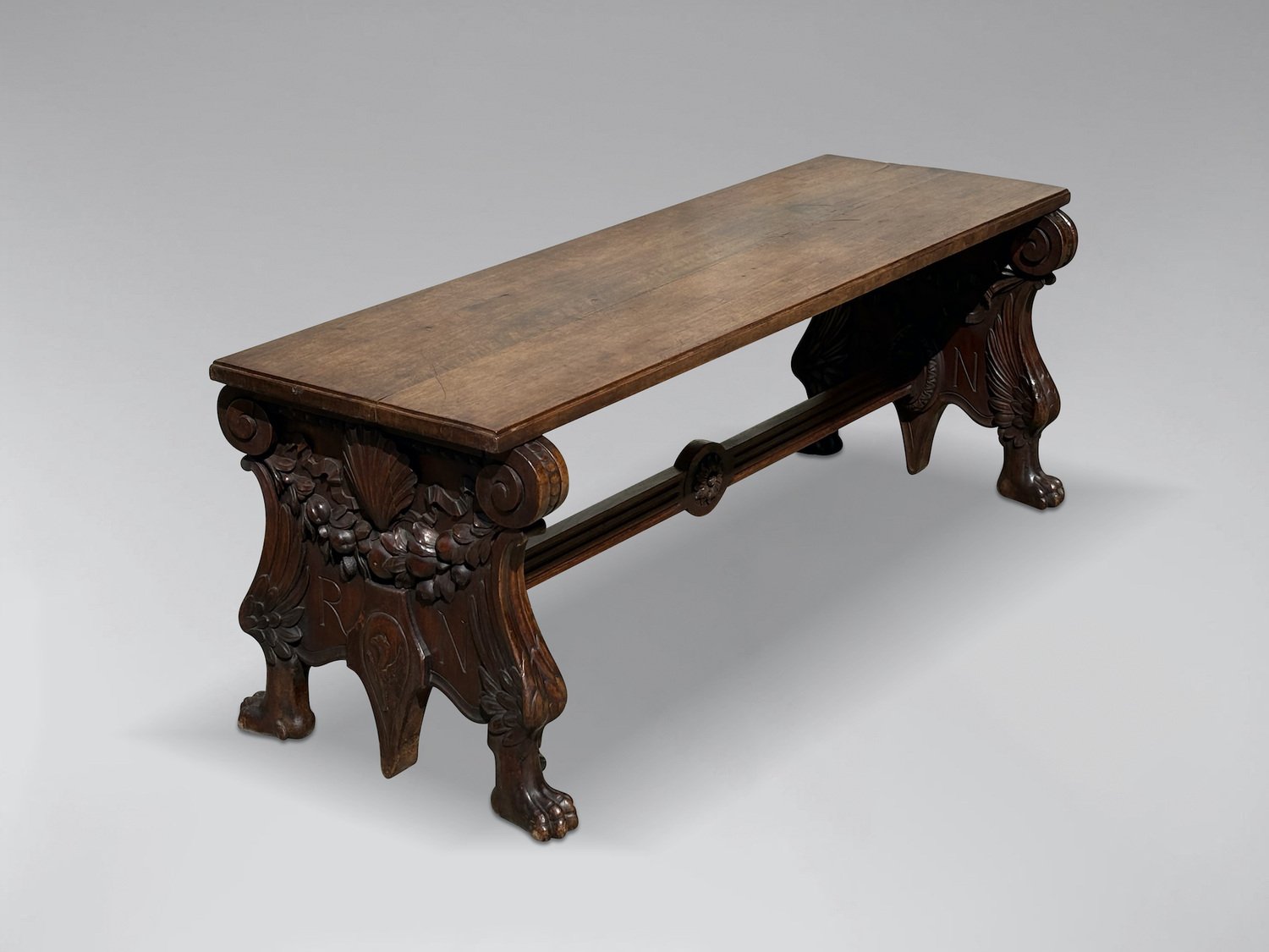 19th Century Carved Walnut Hall Bench, 1860 for sale at Pamono